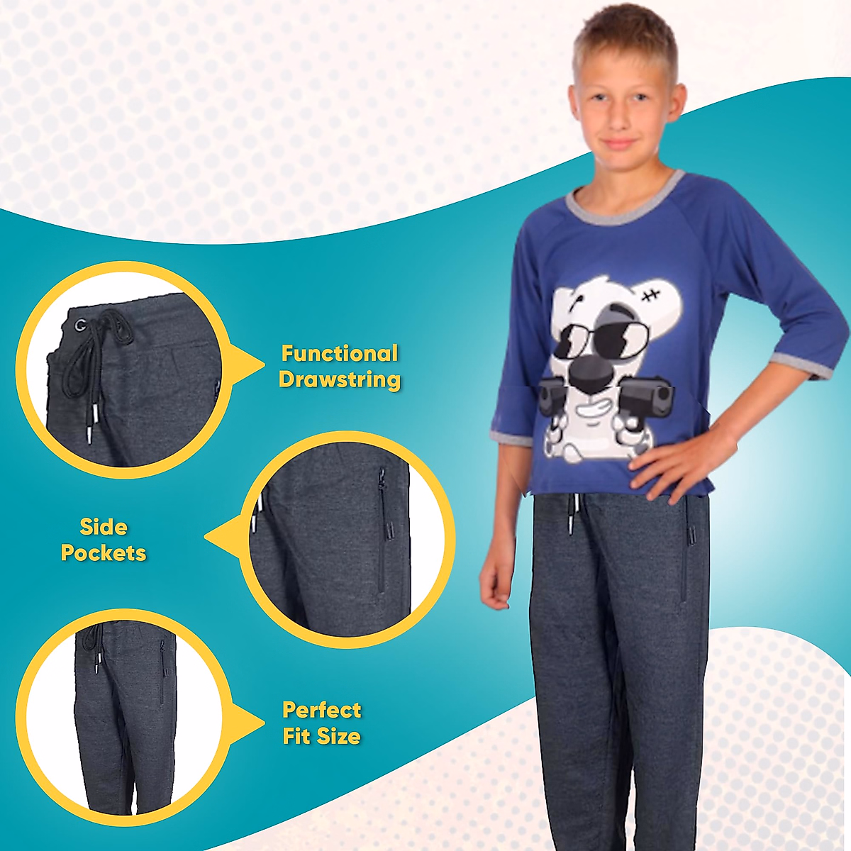 BROOKLYN VERTICAL 3-Pack Boys Fleece Cotton Joggers Sweatpants with Reflective Zipper Pocket and Drawstring | Small-XL (as1, numeric, numeric_10, numeric_12, regular, Combo B)