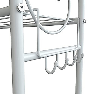 HOME BI Over The Toilet Storage,3-Tier Bathroom Storage Rack,Bathroom Space Saver,Freestanding Above Toilet Rack with Hooks and Toilet Paper Rack (White)