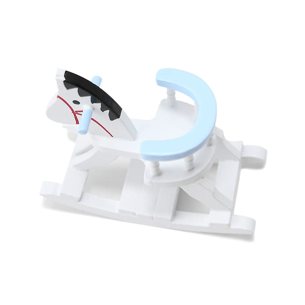 Dollhouse Miniature Rocking Horse Chair 1:12 Scale Wooden Accessories Cute Cockhorse Dollhouse Furniture Decoration Model Baby Room (Blue)