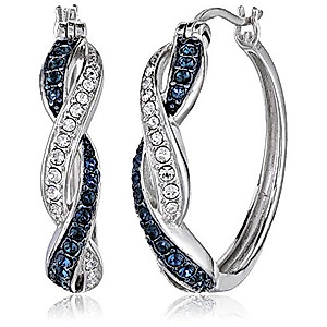 Amazon Collection Sterling Silver Twisted Hoop Earrings Made with Swarovski Crystal