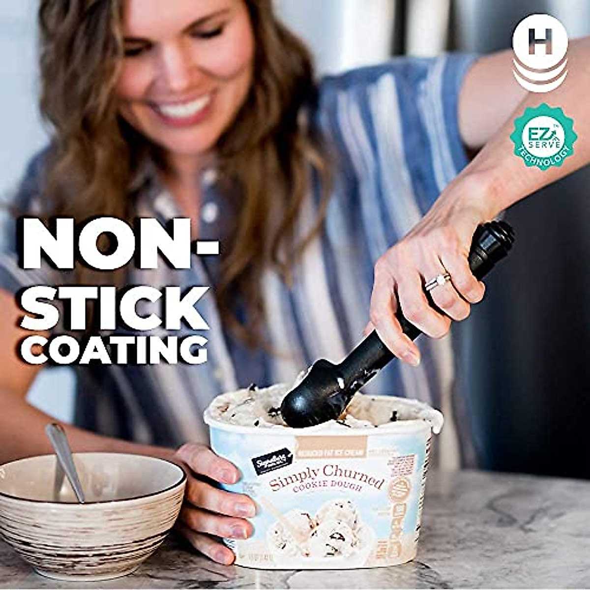 HAPPYWARE CO. Ultra Premium Ice Cream Scoop - Heat Conductive One-Piece Solid Aluminum, Dishwasher Safe, Black