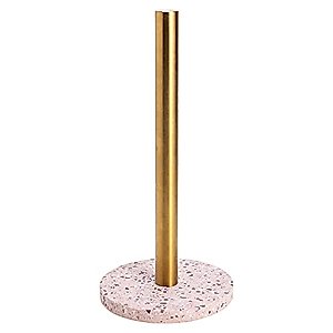 Coffeezone Kitchen Paper Towel Holder for Counter Top with Golden Roll and Terrazzo Stone Base (Terrazzo Pink)