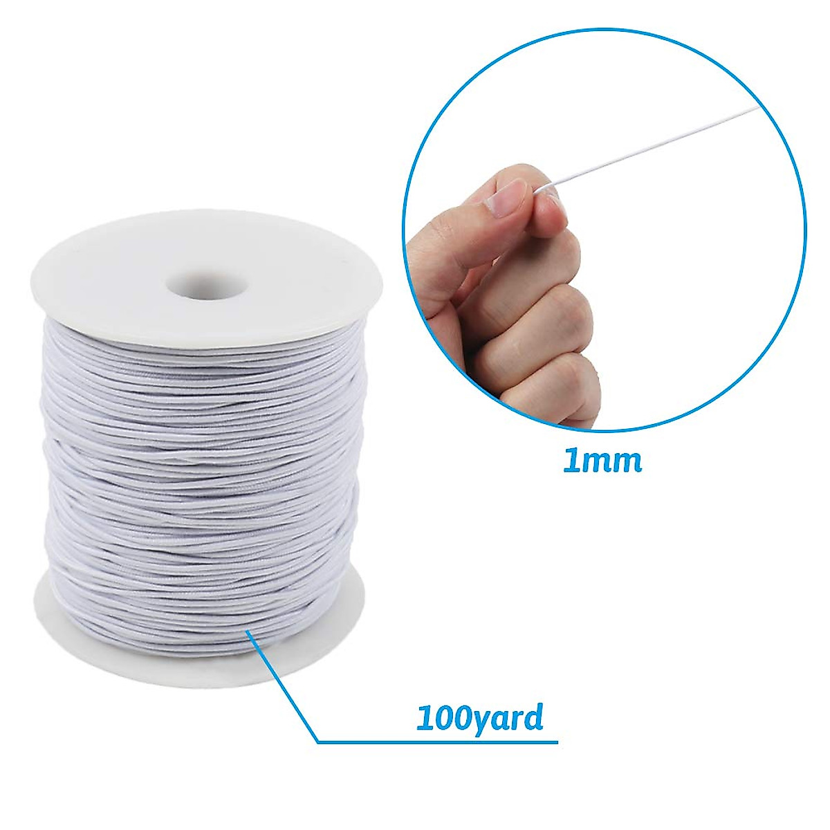 VGOODALL 100 Yards White Elastic String Beading Cord Stretchy String for Bracelets, Necklace, Jewelry Making and Crafts,1MM
