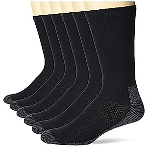 Hanes mens Crew Socks, 6-pair Pack Work Sock, Black, 6 12 US