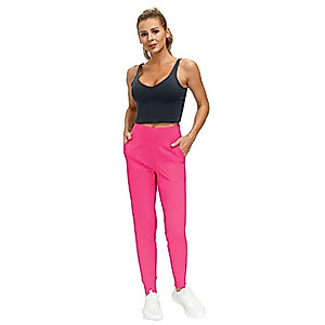 THE GYM PEOPLE Women's Joggers Pants Lightweight Athletic Leggings Tapered Lounge Pants for Workout, Yoga, Running (Large, Bright Pink)