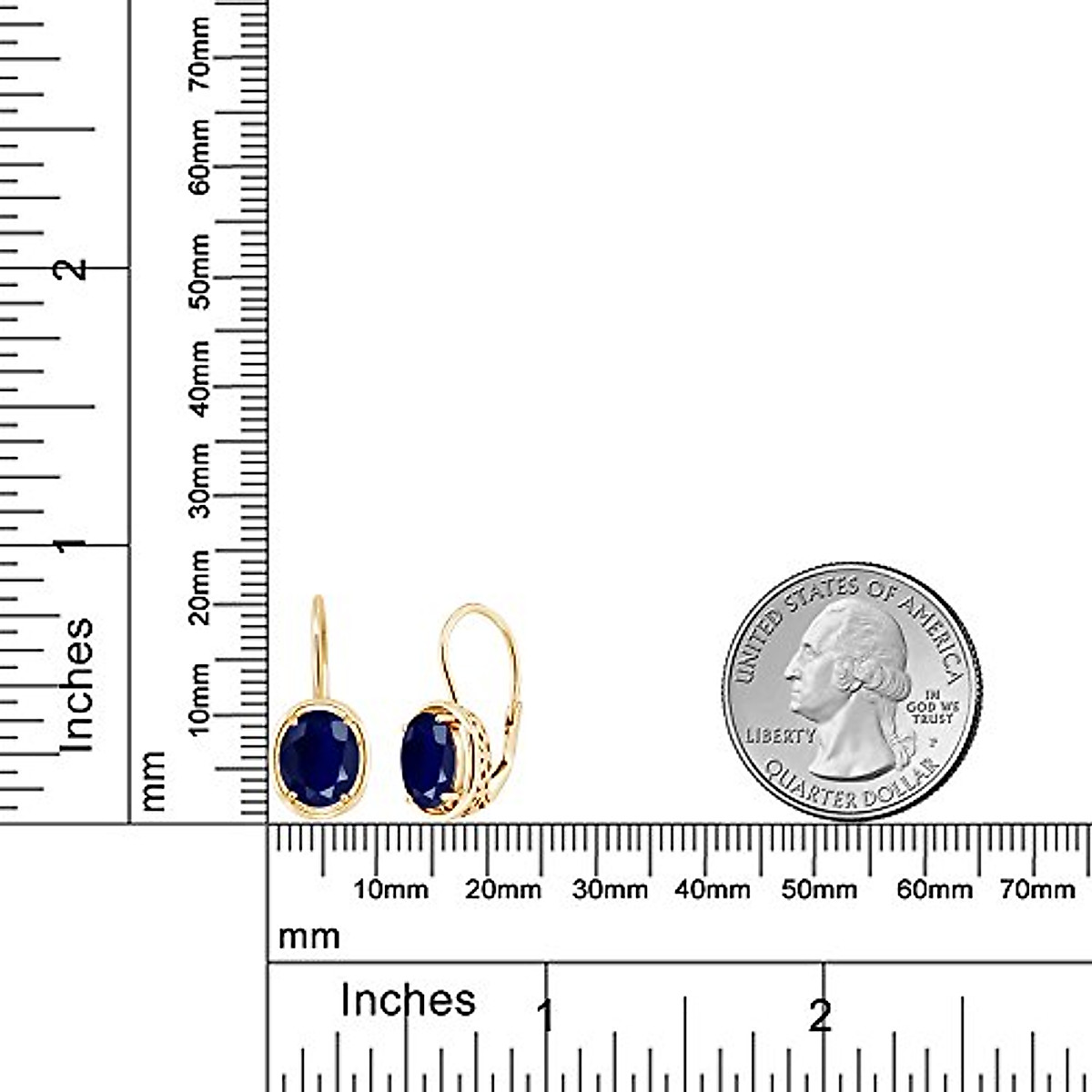 Gem Stone King 18K Yellow Gold Plated Silver Blue Sapphire Earrings | Oval 9X7MM Dangle Earrings for Women | 5.00 Cttw | Gold Earrings for Women