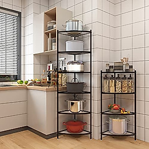 E&F Building Kitchen Corner Shelf, Corner Pot Rack Standing 6-Tier Adjustable Black, Large Kitchen Corner Rack for Pots and Pans Organizer 13.58"x13.58"x66.14"