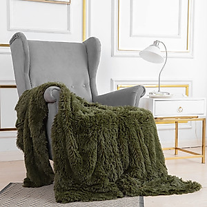 YUSOKI Olive Green Faux Fur Throw Blanket,2 Layers,50" x 60" Cozy Plush Fluffy Blanket Furry Fuzzy Warm Cute Shaggy Blanket for Fall Bed Living Room Décor Baby Women Pet