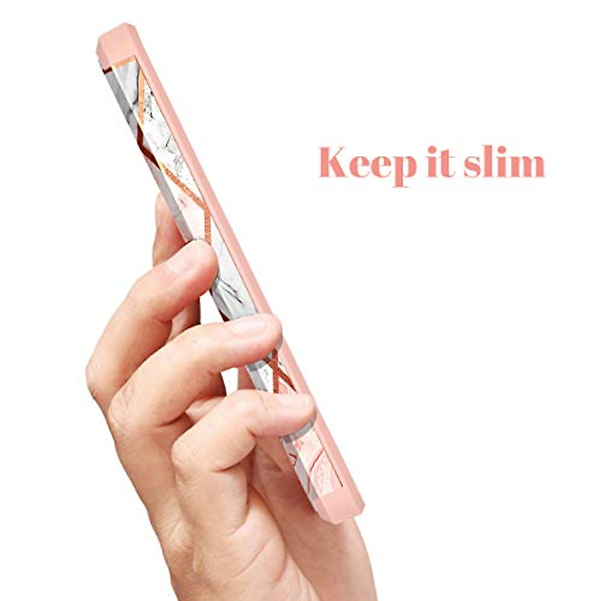 Fingic Case for Moto G7 Power, Case for Moto G7 Supra, Case for Moto G7 Optimo Maxx, Rose Gold Marble Design Shiny Glitter Bumper Hybrid Hard PC Soft Silicone Anti-Scratch Shockproof Protective Case