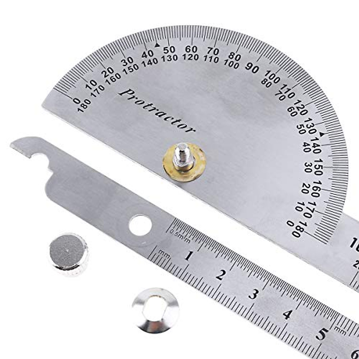 ChgImposs 0-180 Degree Angle Finder, Stainless Steel Round Head Rotary Protractor Scale Angle Finder Adjustable Double-arm Ruler Angle, Finder Craftsman Ruler Machinist Tool