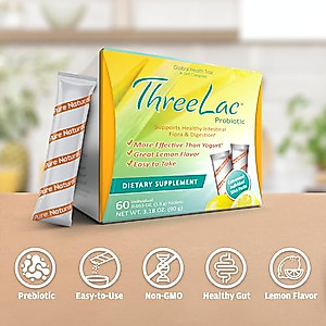 Threelac Probiotic Dietary Supplement, Natural Lemon Flavor, Includes 60 .053-Ounce Packets