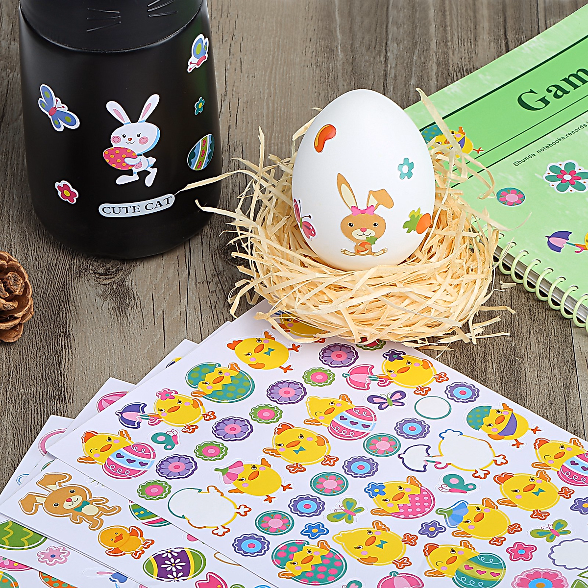 Naler Easter Stickers Sheet Assorted Easter Bunny Stickers for Easter Party Favor DIY Craft Art Making Decoration, 6-Pack, 300+pcs