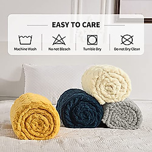 FY FIBER HOUSE Sherpa Blanket - 3D Pattern Design Yellow Throw Blanket for Sofa Couch, Bed, Warm Super Soft Cozy Microfiber Fleece Blanket for Living Room, Throw 50”x60”