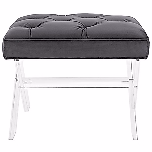 Modway Swift Acrylic X-Base Entryway Modern Bench With Tufted Fabric Upholstery in Gray