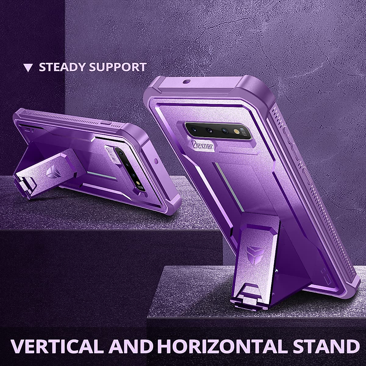 Dexnor for Samsung Galaxy S10 Case, [Built in Screen Protector and Kickstand] Heavy Duty Military Grade Protection Shockproof Protective Cover for Samsung Galaxy S10 Purple