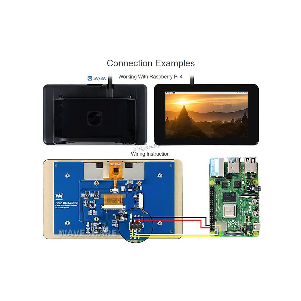 XYGStudy 7inch Capacitive Touch IPS Display Screen LCD for Raspberry Pi with Protection Case, DSI Interface Resolution 1024×600 Supports Raspberry Pi 4 Model B (7inch DSI LCD (C) (with case A))