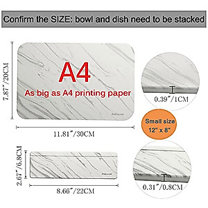 Dish Drying Mats for Kitchen Counter, Diatomaceous Earth Mat, 12”x8” & 9”x3” Small Size Hard White Water-Absorbent Heat-Resistant Non-Slip Diatomite Mat, Draining Mat for Drying Rack (Marble)