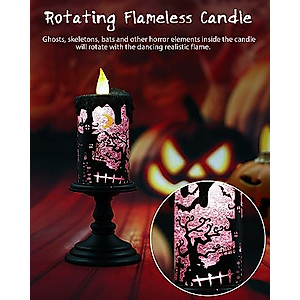 DERAYSION 10" Halloween Snow Globe Candle Lantern, Battery Operated Glittering Lighted Rotating Flameless Candles, 3 AA Battery-Powered Halloween Decoration Gifts for Friends, Loved Ones and Children