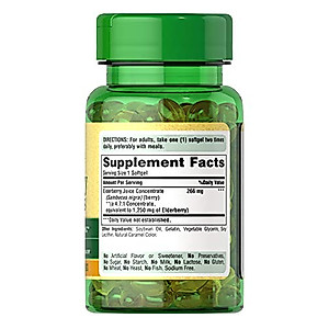 Puritans Pride Elderberry Sambucus 1250mg, Supports antioxidant Health, 60ct