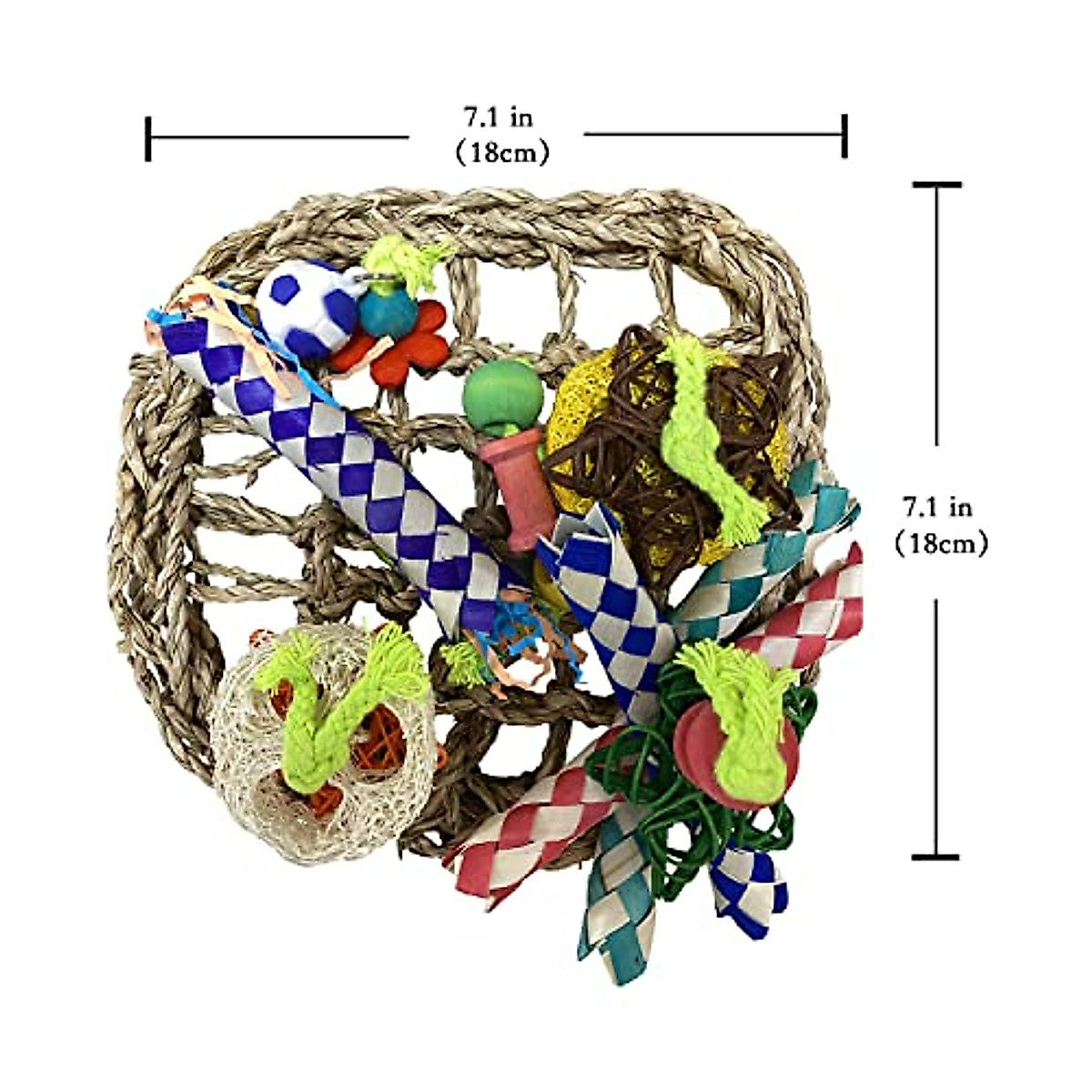 Parrot Toys Bird Foraging Toys, Seagrass Woven Climbing Hammock Net with Colorful Chewing Toys, for Lovebird Parakeets Cockatiel Conure Budgie,Cockatoo