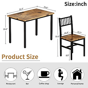 AWQM 3 Piece Dining Table Set, Small Industrial Kitchen Table and 2 Chairs, Kitchen Breakfast Dining Table Set, Breakfast Table Set for Dining Room, Living Room, Apartment, Small Space, Brown