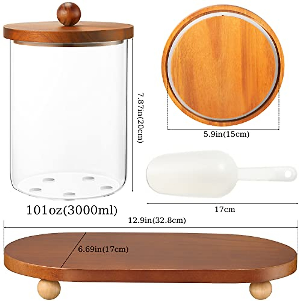 FavorFlavor Glass Jars with Airtight Lids Set of 2 101OZ Canister Sets for Kitchen Counter Flour Glass Storage Containers with Wooden Lid and a Tray for Kitchen or Laundry Room