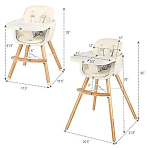HONEY JOY High Chair, 3-in-1 Eat & Grow Wooden Highchair/Booster Seat/Toddler Chair with Removable Tray, 5-Point Harness, PU Cushion and Footrest for Baby, High Chair for Babies and Toddlers