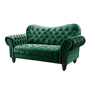 ICE ARMOR 2Pc Living Room Set Loveseat in Green Velvet Sofas