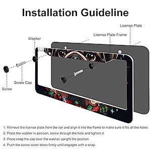 Pug Dog Wearing A Santa License Plate Cover 2 Pack Xmas Lovely Dogs Auto Car Accessories Tag for Women Men US Vehicles 2 Round Holes Stainless Aluminum License Plate Frames