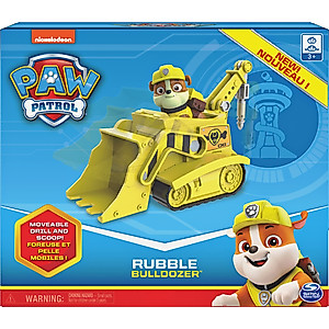 Paw Patrol, Rubble’s Bulldozer Vehicle with Collectible Figure, for Kids Aged 3 and Up