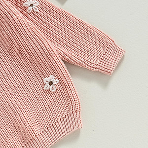 YOKJZJD Newborn Toddler Baby Girl Chunky Knit Sweater Flower Warm Sweatshirt Long Sleeve T-Shirt Knitted Fall Winter Clothes (Pink, 3-4 Years)
