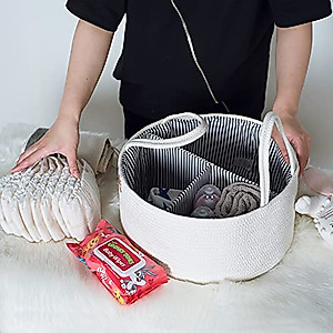 Large Baby Diaper Caddy Organizer 15"X7.4" Round Hanging Nursery Storage Bin Portable Changing Table/Car Travel Tote Bag Removable Inserts Newborn Registry Boy Girl Shower Rope Basket