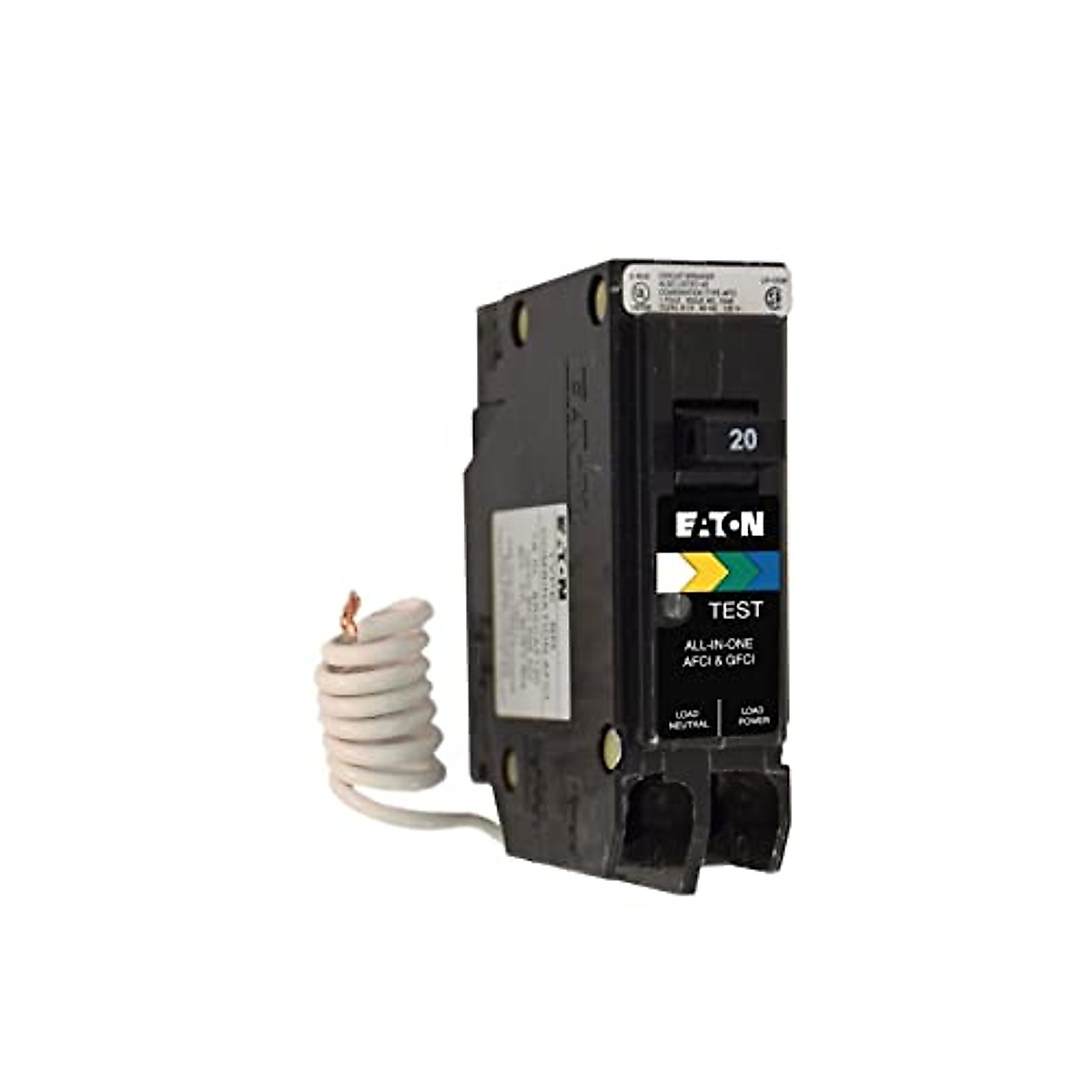 Cutler-Hammer Eaton BRN120A1CS BR 20A 120V 1-Pole Arc Fault/Ground Fault Circuit Breaker, Black