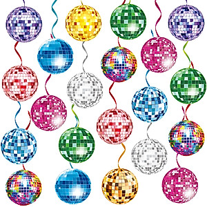 60PCS Disco Ball Party Swirls Decorations 70s Disco Hanging Swirls Colorful Disco Ball Ceiling Hanging Decor Supplies for Disco Themed 1970s Birthday Party Baby Shower Favors