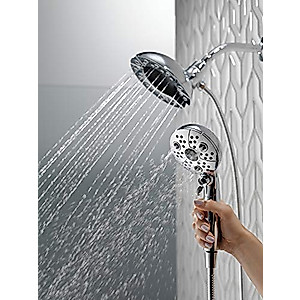 Delta Faucet 5-Spray In2ition Dual Shower Head with Handheld Spray, H2Okinetic Brushed Nickel Shower Head with Hose, Showerheads, Handheld Shower Heads, Magnetic Docking, Stainless 58480-SS25-PK