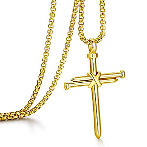 MUERDOU Cross Necklace for Men Women Cross Pendant STRENGTH Bible Verse Stainless Steel Necklace