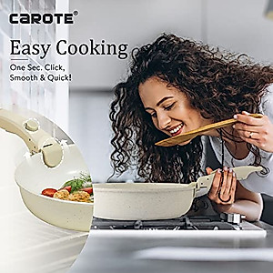CAROTE 11pcs Pots and Pans Set, Induction Kitchen Cookware Sets Non Stick with Removable,Detachable Handle, RV Cookware Set, Oven Safe