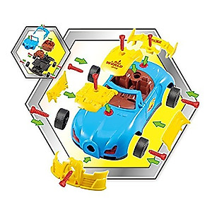 PREXTEX 53 Piece Build Your Own Racer Car Set STEM take Apart Toys for Boys with Real Working Drill and Screws 53 Piece Take-A-Part Toy for Boys and Girls with Lights and Sounds