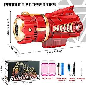 ROHSCE Bubble Machine Gun, Automatic Bubble Blaster for Toddlers Kids Ages 5 6 7 8 9 10 11 12 Year Old, Great Gifts for Children Adult, Bubble Shooter with Led Lights for Outdoor Party, Bubble Blower