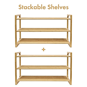 RoyalHouse Bamboo Stackable Shoe Rack, 3-Tier Shoe Organizer, Perfect Free Standing Shoe Rack for Living Room, Closet, Entryway, Bedroom