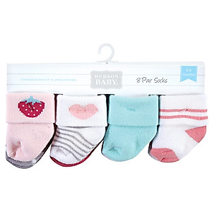 Hudson Baby Unisex Baby Cotton Rich Newborn and Terry Socks, Strawberry, 6-12 Months