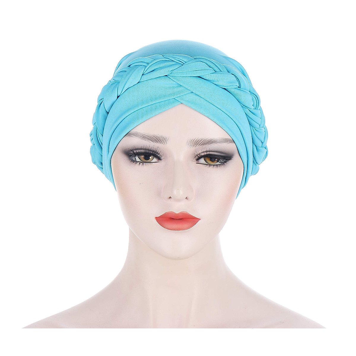Fxhixiy Hijab Braid Silky Turban Hats for Women Cancer Chemo Beanies Cap Headwrap Headwear (Lake Blue)