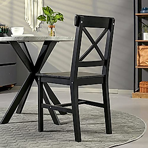 HOMCOM Modern Farmhouse Dining Chairs Set of 2, Wooden Kitchen Chairs with Cross Back, Solid Structure for Dining Room, Black