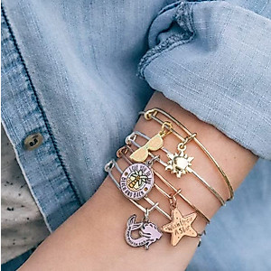 Alex and Ani Seaside Expandable Bangle for Women, We Mermaid for Each Other Charm, Shiny Silver Finish, 2 to 3.5 in