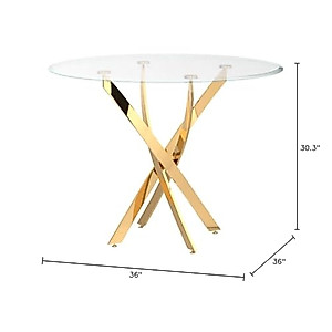 36" Round Dining Table for 4, Glass Kitchen & Dining Room Tables, Modern Circle Dining Room Table with 0.39" Tempered Glass Tabletop and Cross Stainless Steel Legs for Dinner Small Spaces