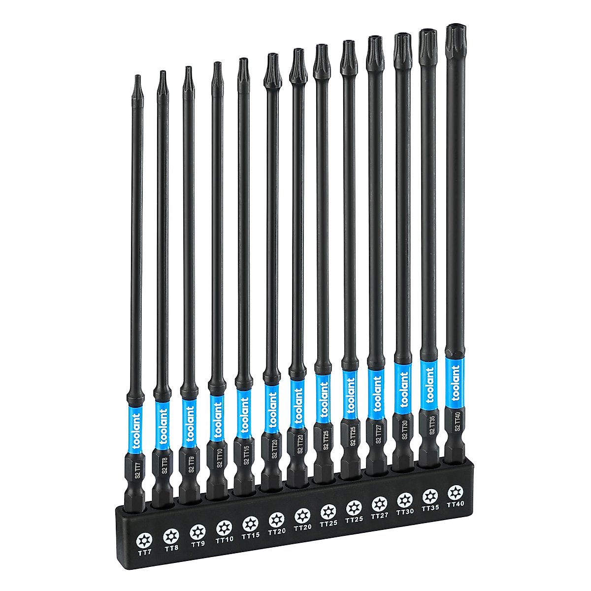toolant 6" Impact Long Torx Bit Set 13pcs (TT7-TT40), 1/4 Hex-Shank S2 Steel Security Torx Bit Set, Tamper Proof Star Bit Set with CNC Machined Tips, Magnetic Impact Bit Holder and Storage Box