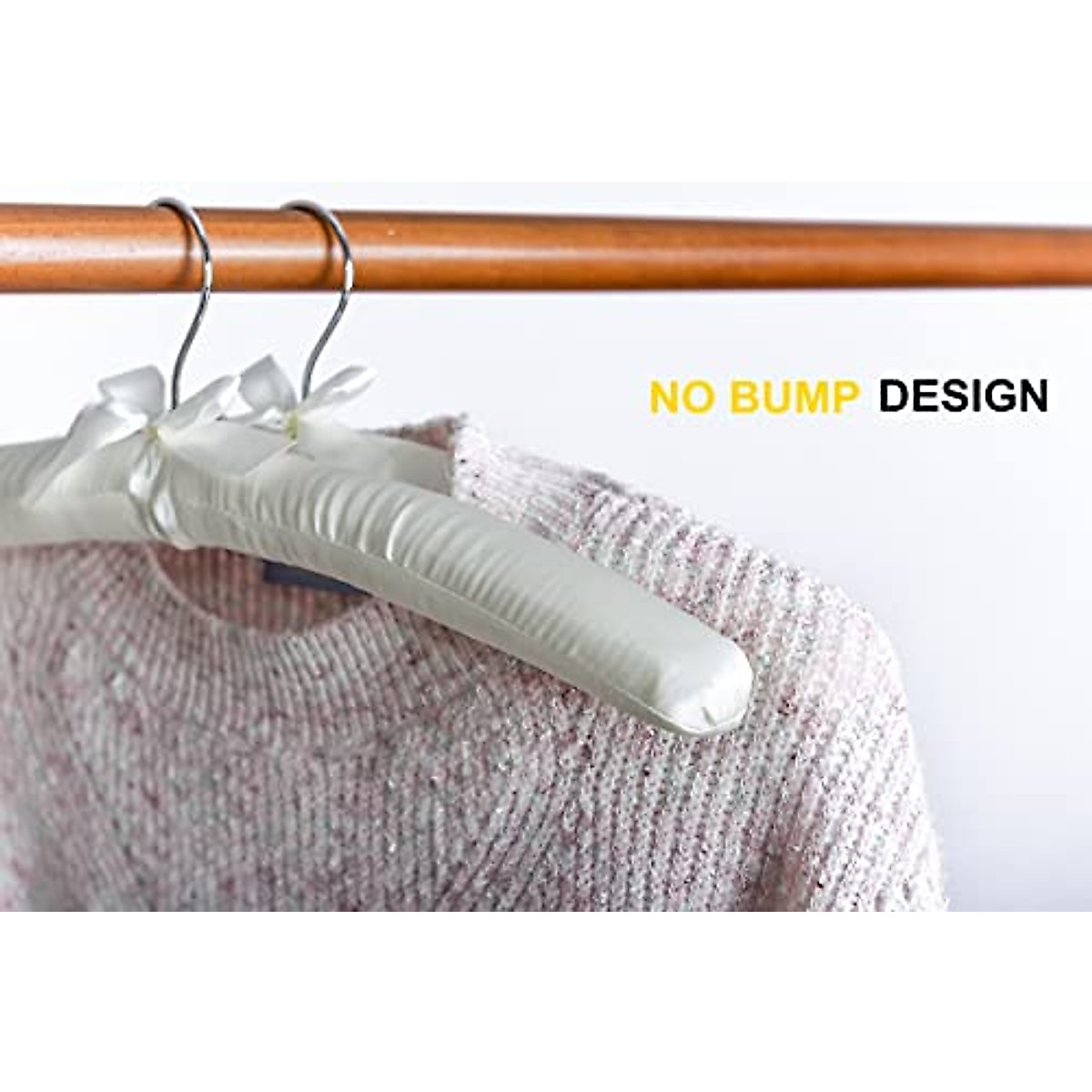 Amber Home 17 Inch Large Ivory Satin Padded Hangers for Women Clothing 5 Pack, Anti Slip Cushioned Hangers for Sweaters, Silk Hangers Fancy Dress Hangers for Wedding, Delicate Cashmere (Ivory, 5)