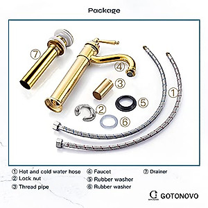 gotonovo Bathroom Sink Faucets Polished Gold One Hole Single Handle Tall Body Swivel Spout Gold Finish Pop Up Drain Without Overflow Vessel Faucet