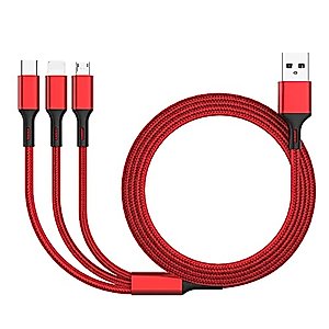 jeefull power Multi Charging Cable 3 in 1 Nylon Braided Multi USB Cable Multiple Charger Fast Charging Cord Compatible with Most Smart Phones & Pads 3PCS