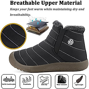 Eagsouni Womens Mens Snow Boots Winter Shoes Slip On Ankle Booties Anti-Slip Water Resistant Fully Fur Lined Outdoor Sneakers Black 12.5 Women/11 Men